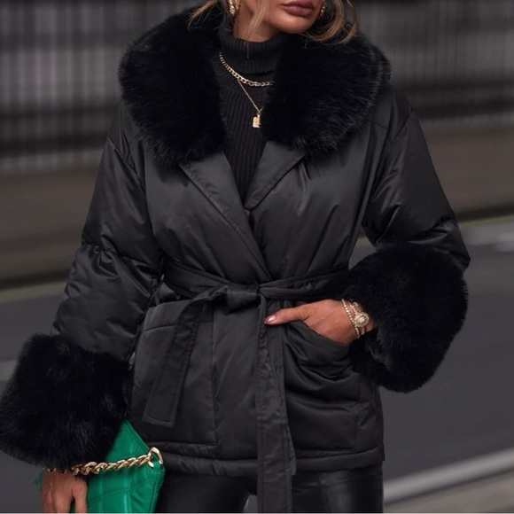 Jackets & Coats | Black Puffer Faux Fur Jacket | Poshmark